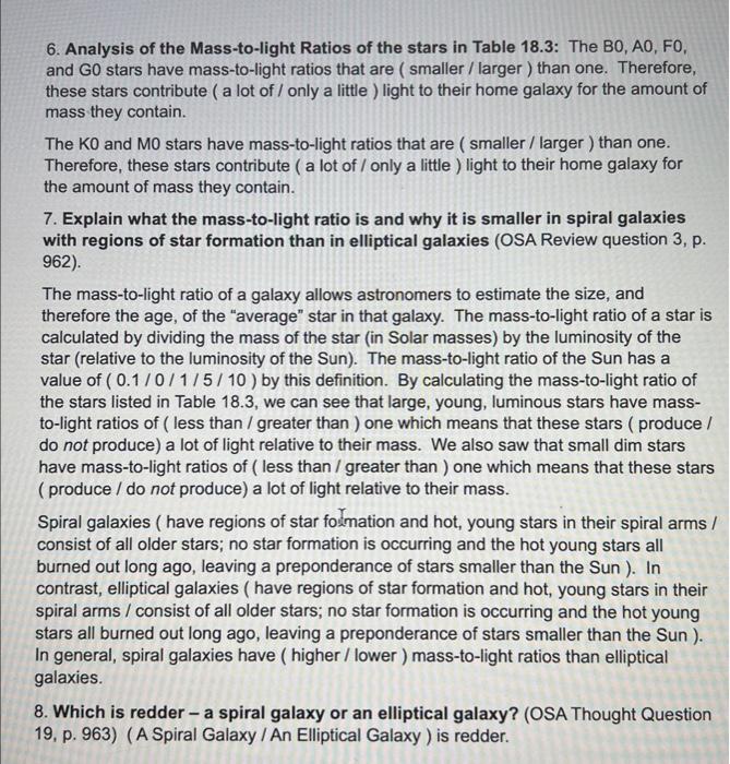 Solved 6. Analysis of the Mass-to-light Ratios of the stars | Chegg.com