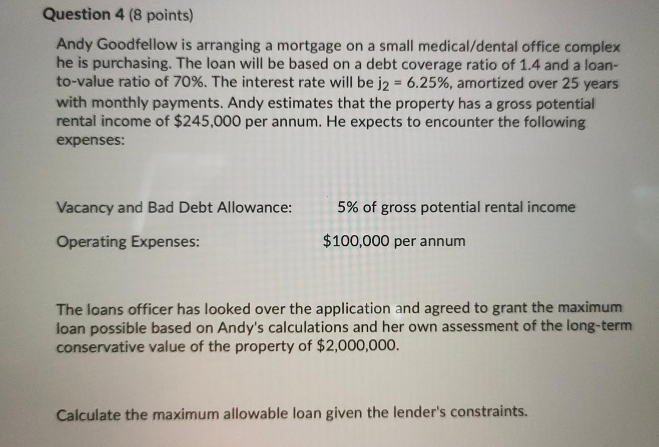 Solved Question 4 (8 points) Andy Goodfellow is arranging a | Chegg.com