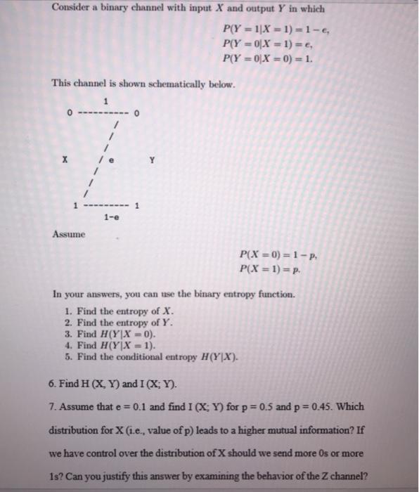 Consider a binary channel with input X and output Y | Chegg.com