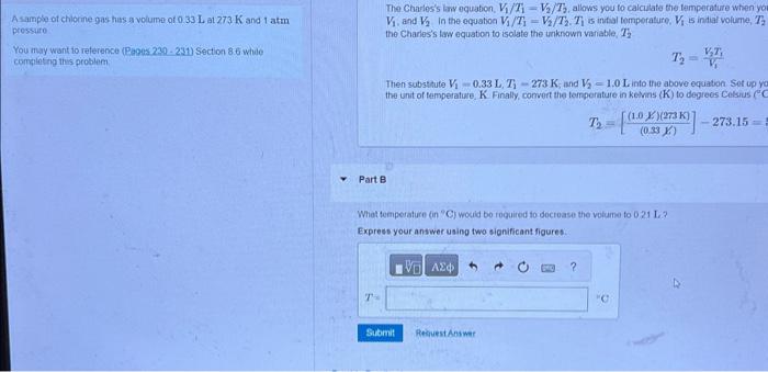 Solved The Charles's liny equation, V1/T1−V2/T2, allows you | Chegg.com