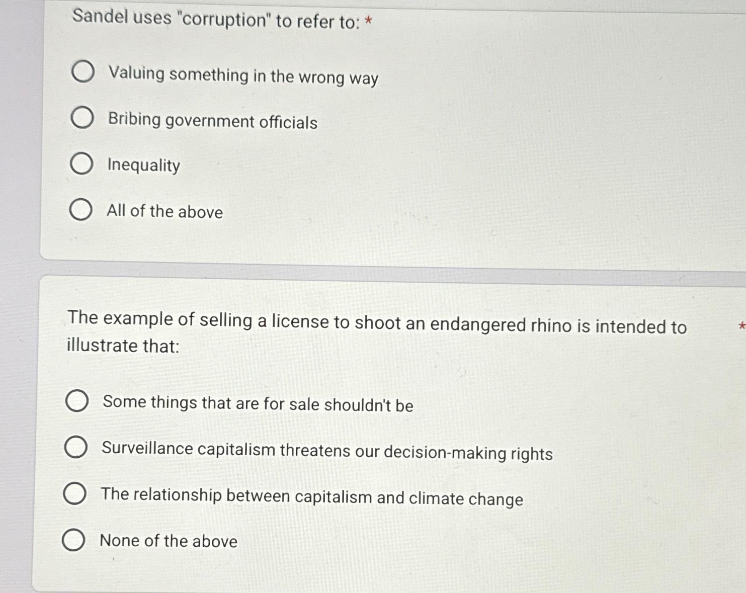 Solved Sandel uses "corruption" to refer to: *Valuing | Chegg.com
