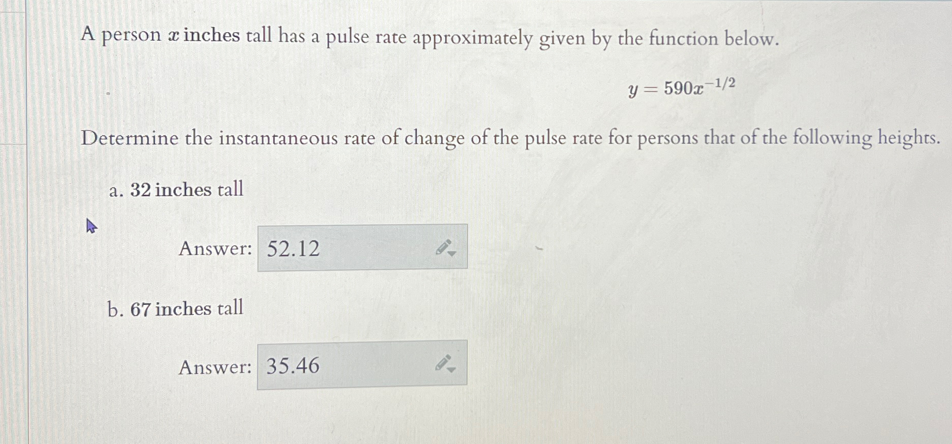 Solved A person x ﻿inches tall has a pulse rate | Chegg.com