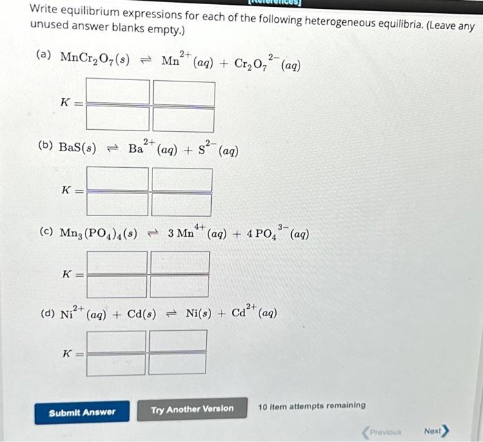 Solved Write equilibrium expressions for each of the | Chegg.com