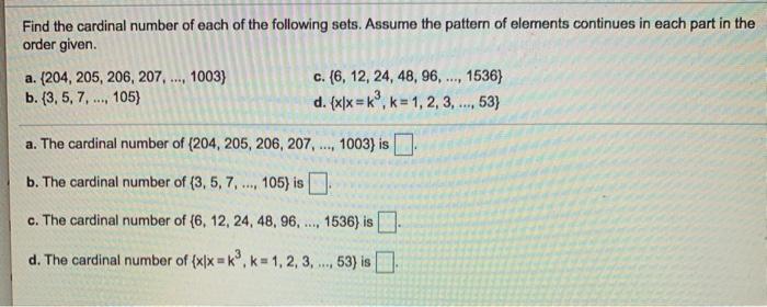 Solved Find the cardinal number of each of the following | Chegg.com