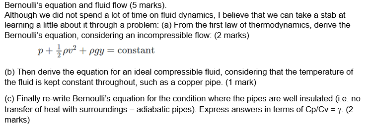 Solved Bernoulli's equation and fluid flow (5 | Chegg.com