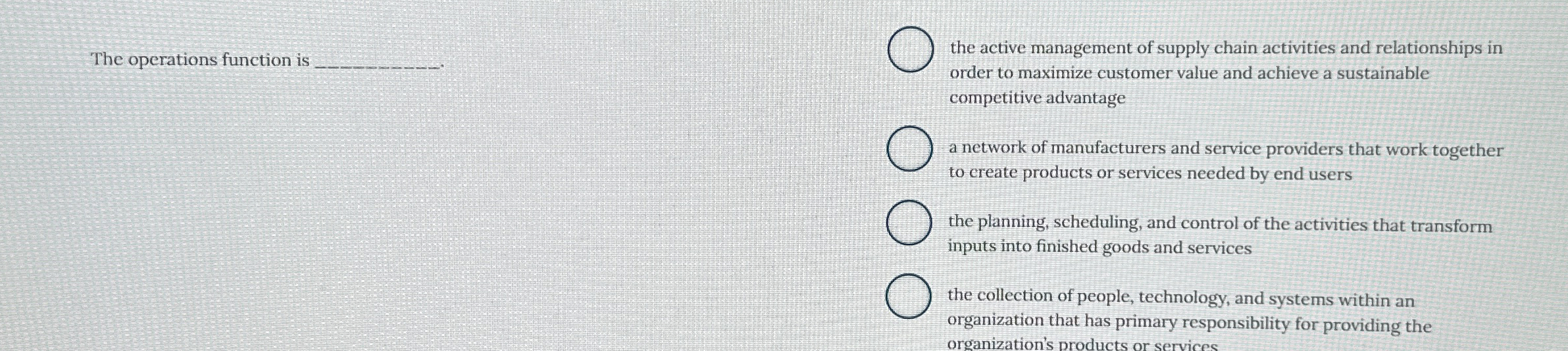 Solved The operations function is q,the active management of | Chegg.com