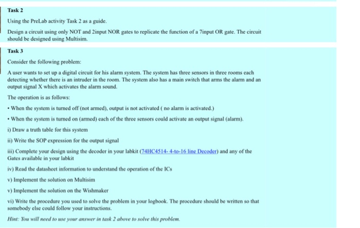 Solved Task 2 Design a circuit using only NOT and 2input NOR | Chegg.com