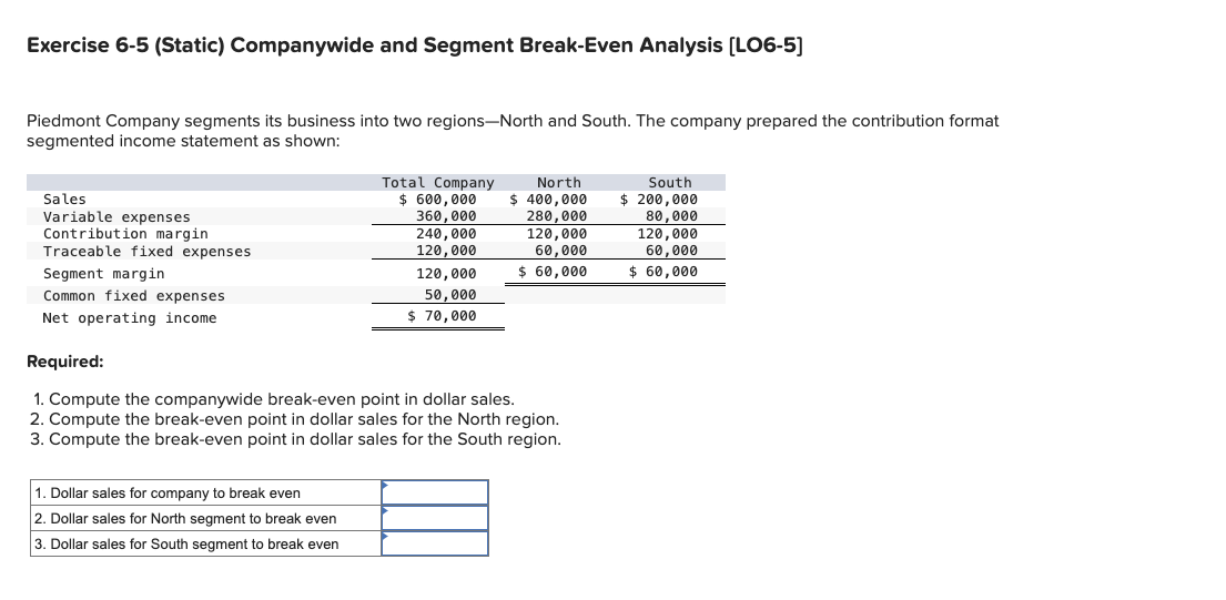 Solved Exercise 6-5 (Static) ﻿Companywide and Segment | Chegg.com