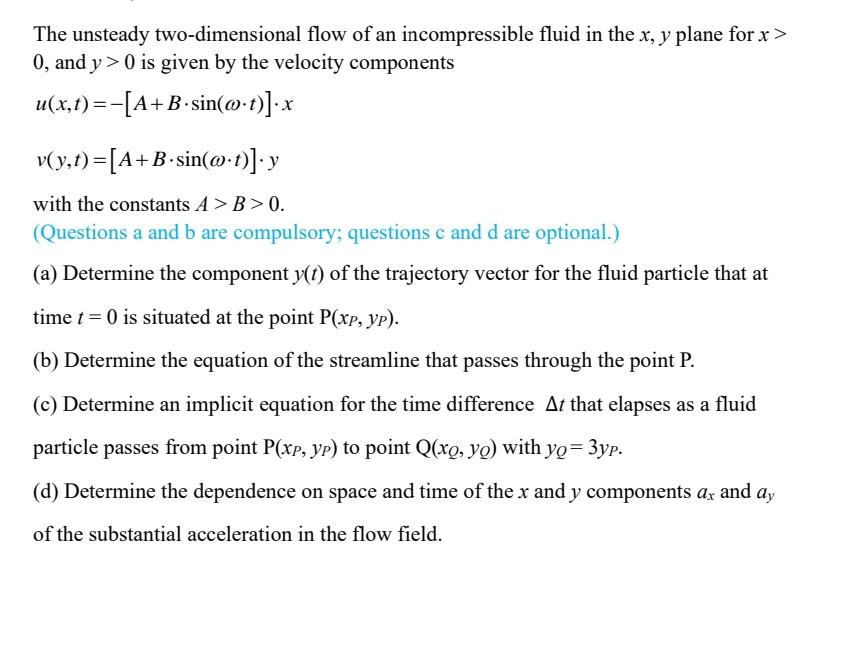 Solved The unsteady two-dimensional flow of an | Chegg.com