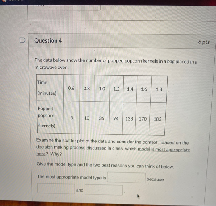 Solved Question 4 6 pts The data below show the number of | Chegg.com