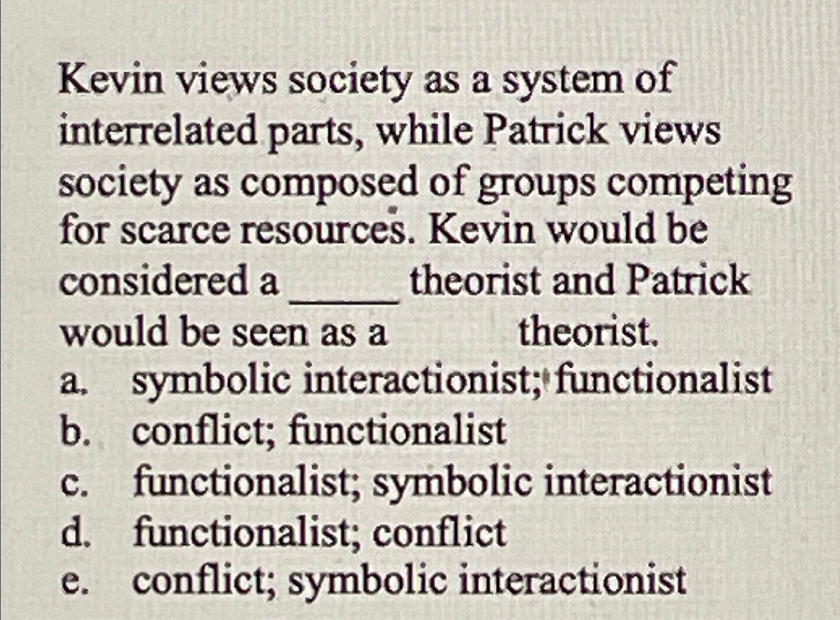 Solved Kevin views society as a system of interrelated | Chegg.com
