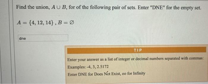 Solved Find the union, AUB, for of the following pair of | Chegg.com