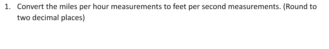 Solved Convert the miles per hour measurements to feet per | Chegg.com