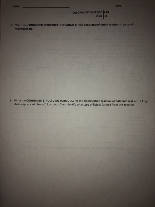 Solved NAME: DATE: LABORATORY EXERCISE LAB Lipids 31 2. | Chegg.com
