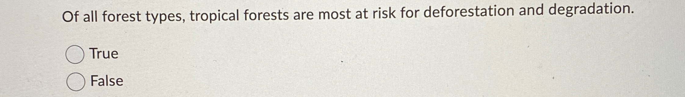 Solved Of all forest types, tropical forests are most at | Chegg.com