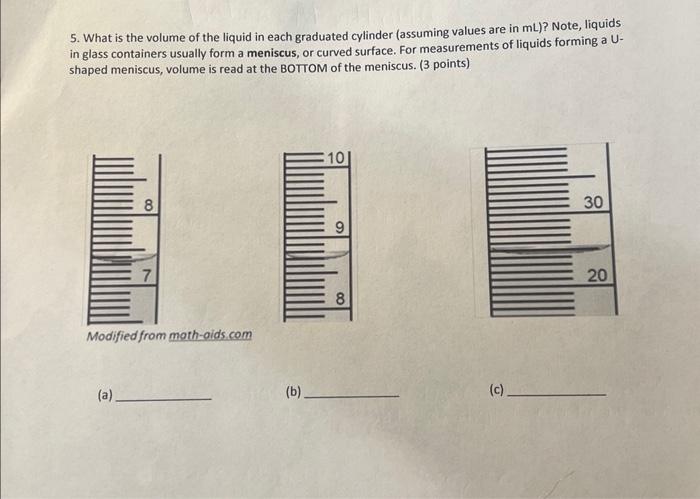 Solved 5. What is the volume of the liquid in each graduated | Chegg.com