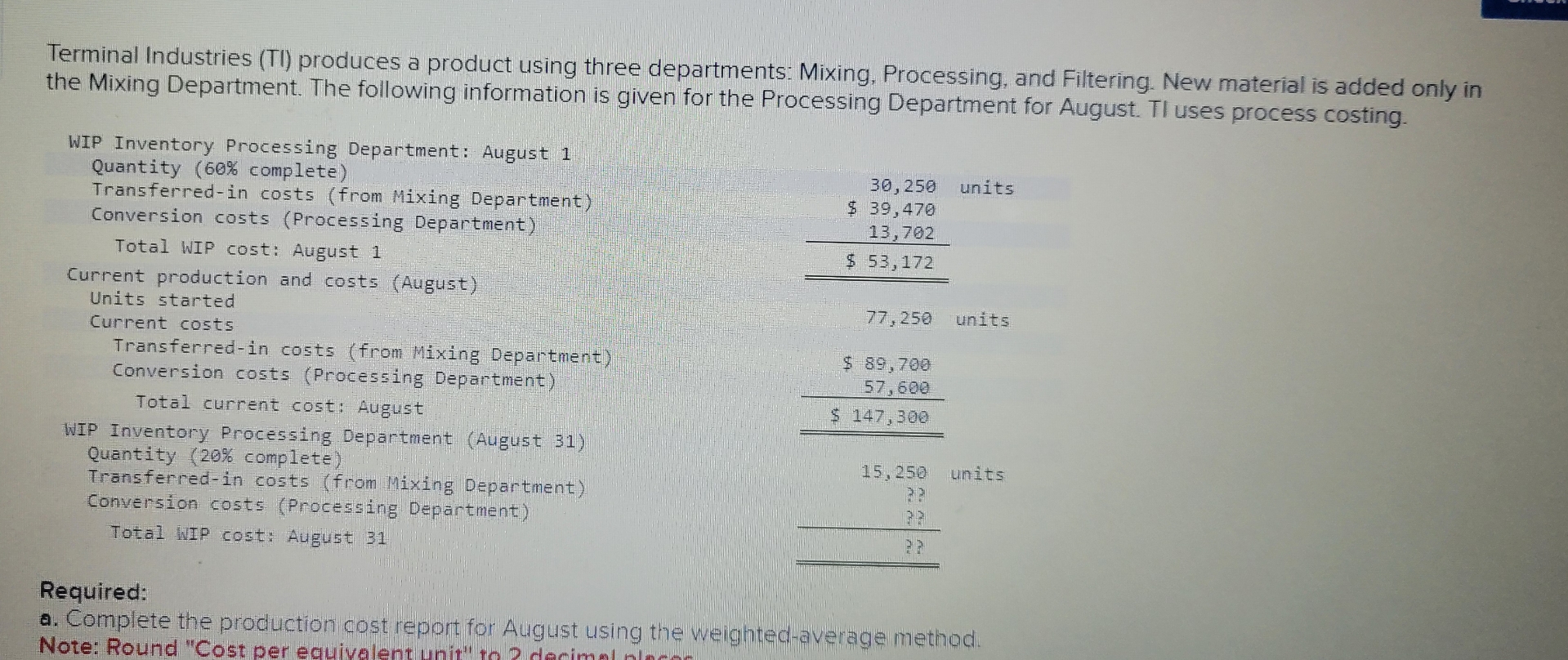 Solved Terminal Industries (TI) ﻿produces a product using | Chegg.com