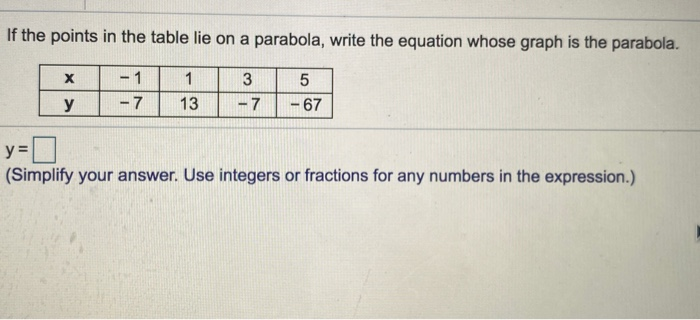 Solved If the points in the table lie on a parabola, write | Chegg.com