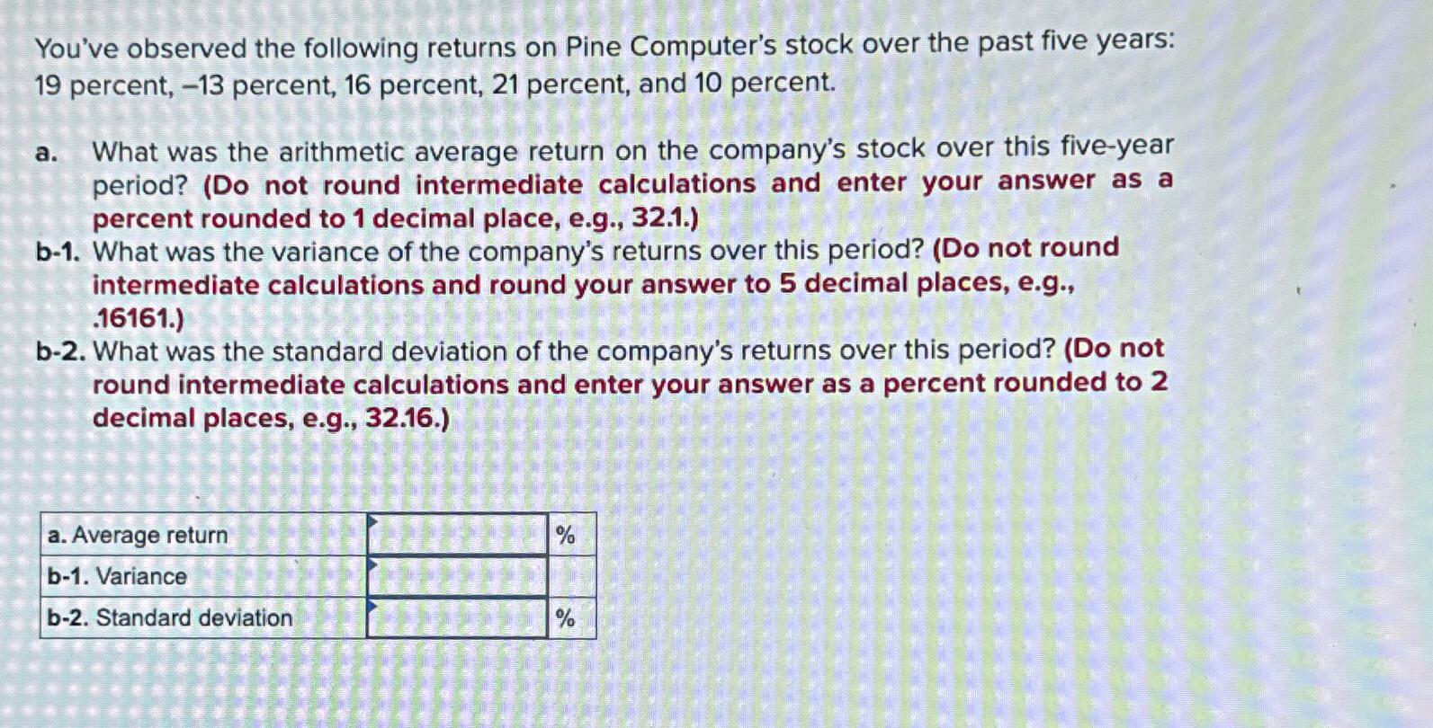 Solved You've observed the following returns on Pine | Chegg.com