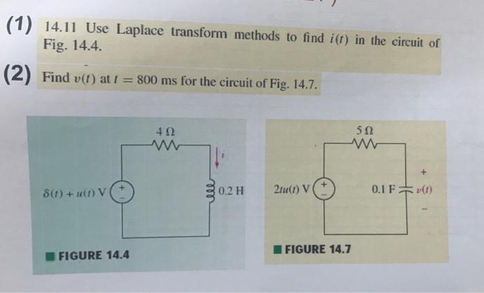 Solved (1) 14.11 Use Laplace transform methods to find i(t) | Chegg.com