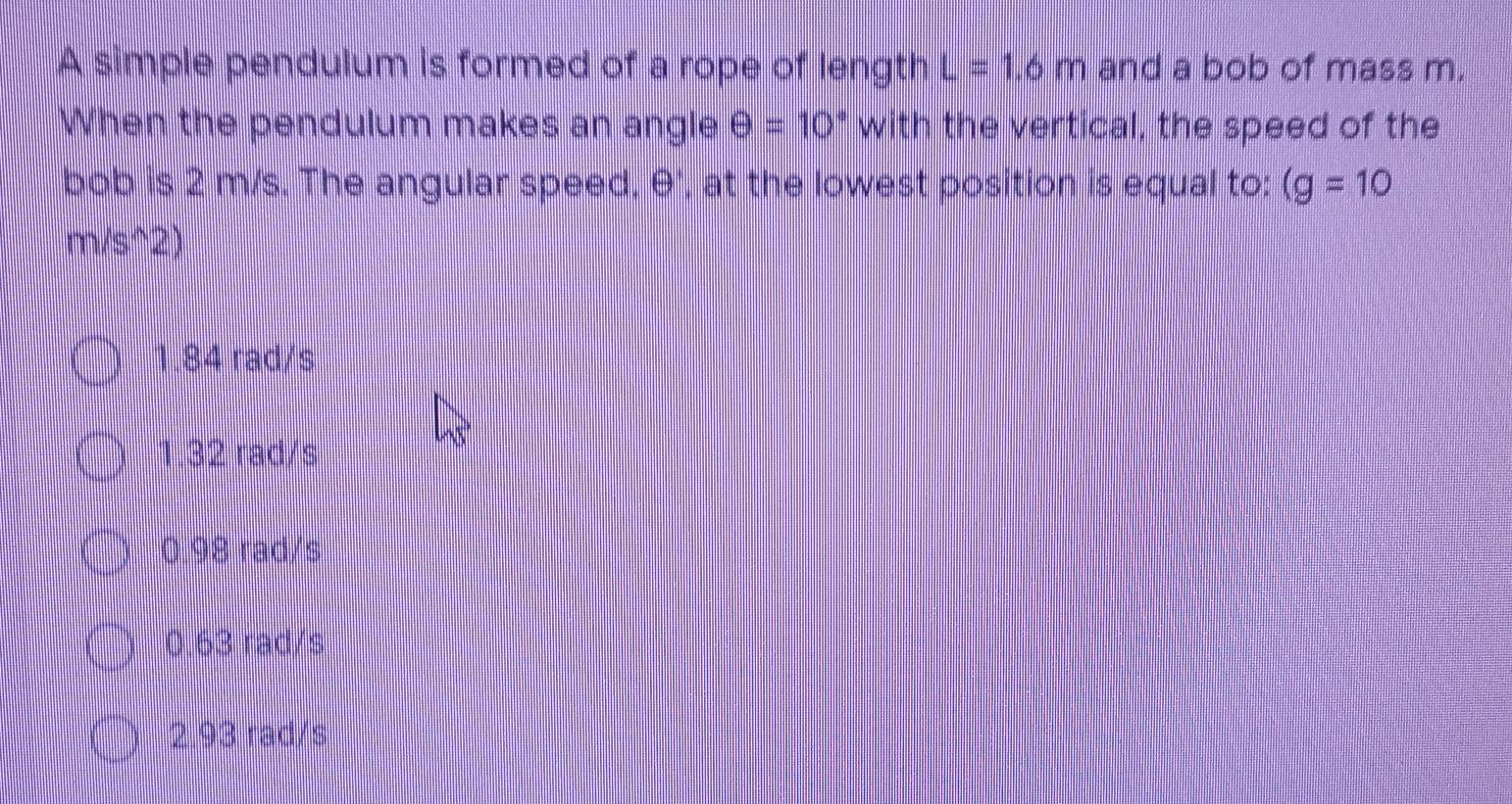 Solved A simple pendulum is formed of a rope of length L = | Chegg.com
