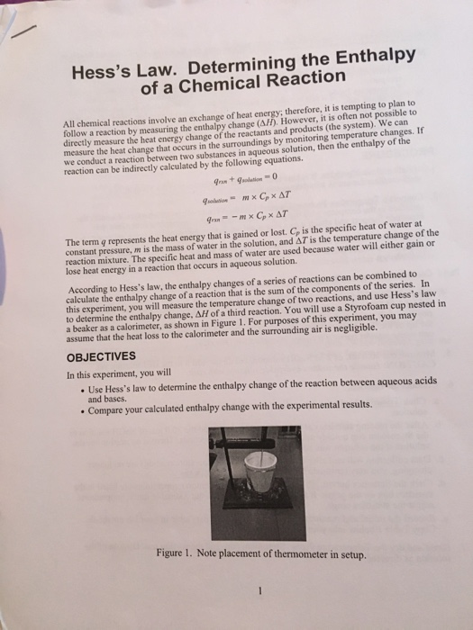 Determining the Enthalpy of a Chemical Reaction | Chegg.com