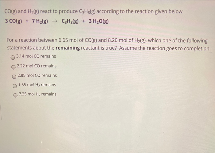 Solved CO(g) and H2(g) react to produce C3H3(g) according to | Chegg.com