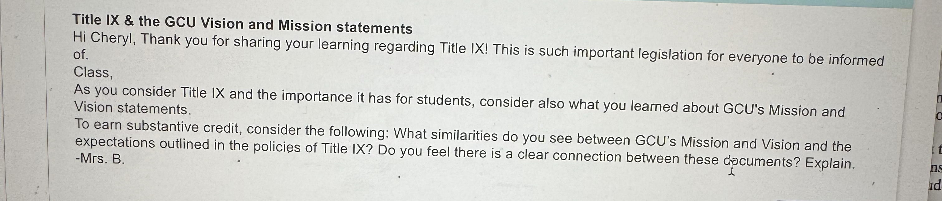 Solved Title IX & the GCU Vision and Mission statementsHi | Chegg.com