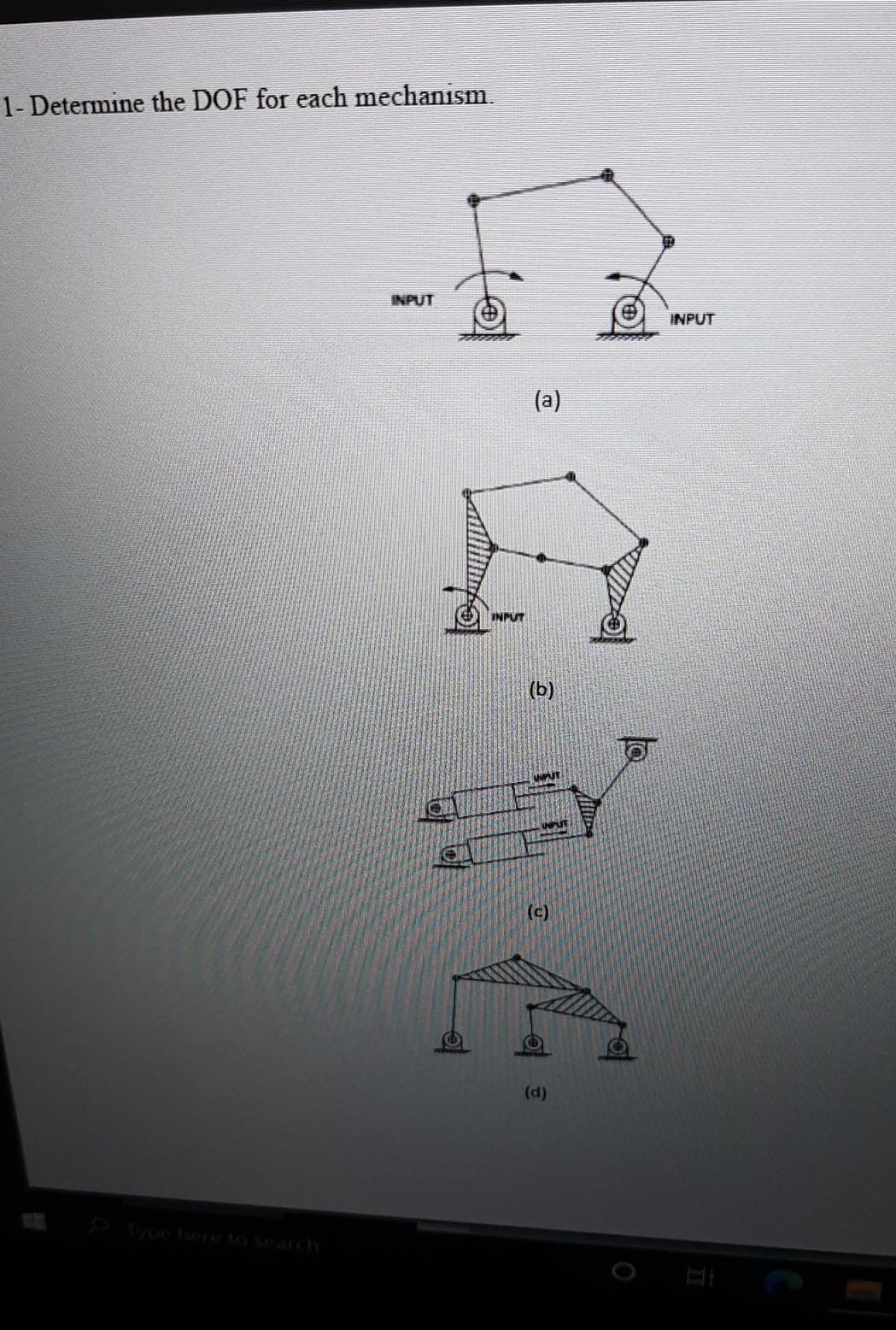 Solved 1- Determine the DOF for each mechanism. INPUT INPUT | Chegg.com