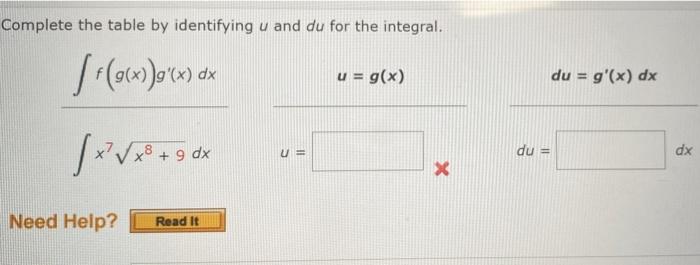 Solved Complete the table by identifying u and du for the | Chegg.com