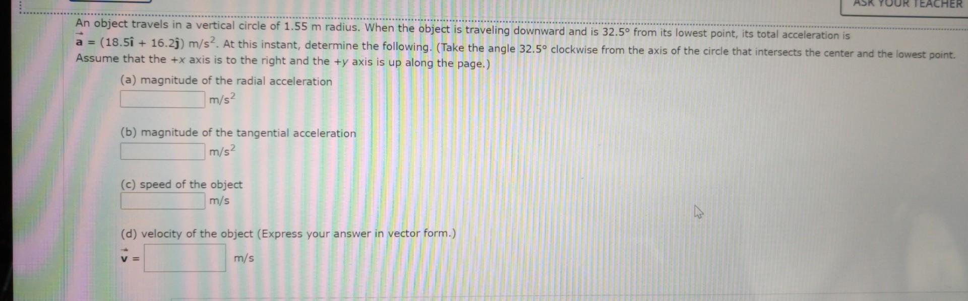 Solved An object travels in a vertical circle of 1.55 m | Chegg.com