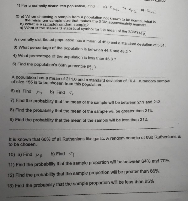 Solved UTANU 1) For a normally distributed population, find | Chegg.com
