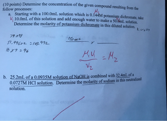 Solved (10 points) Determine the concentration of the given | Chegg.com