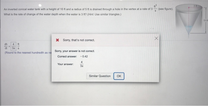 Solved (see figure). An inverted conical water tank with a | Chegg.com