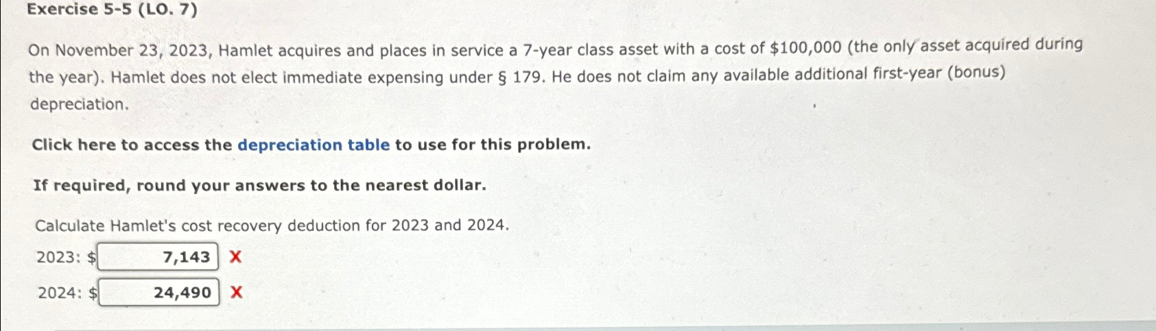 Solved Exercise 5-5 (LO. 7)On November 23,2023, ﻿Hamlet | Chegg.com