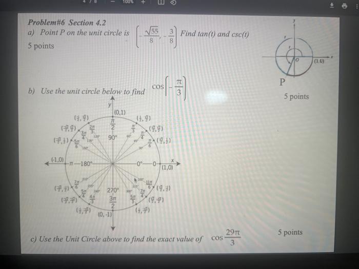 Solved Problem\#6 Section 4.2 a) Point P on the unit circle | Chegg.com