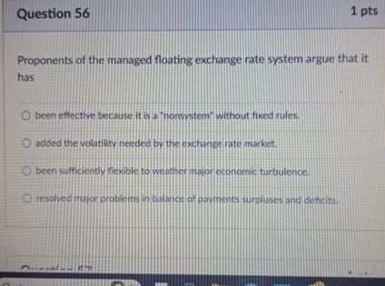 Solved Question 561 ﻿ptsProponents of the managed floating | Chegg.com