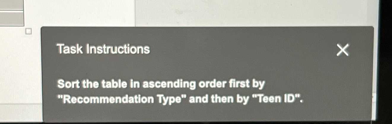 Solved Task InstructionsSort the table in ascending order | Chegg.com