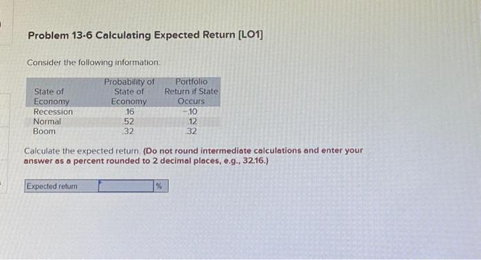 Solved Problem 13.6 Calculating Expected Return [LO1] | Chegg.com