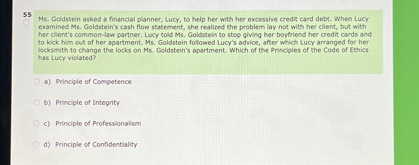 Solved 55Ms. ﻿Goldstein asked a financial planner, Lucy, to | Chegg.com