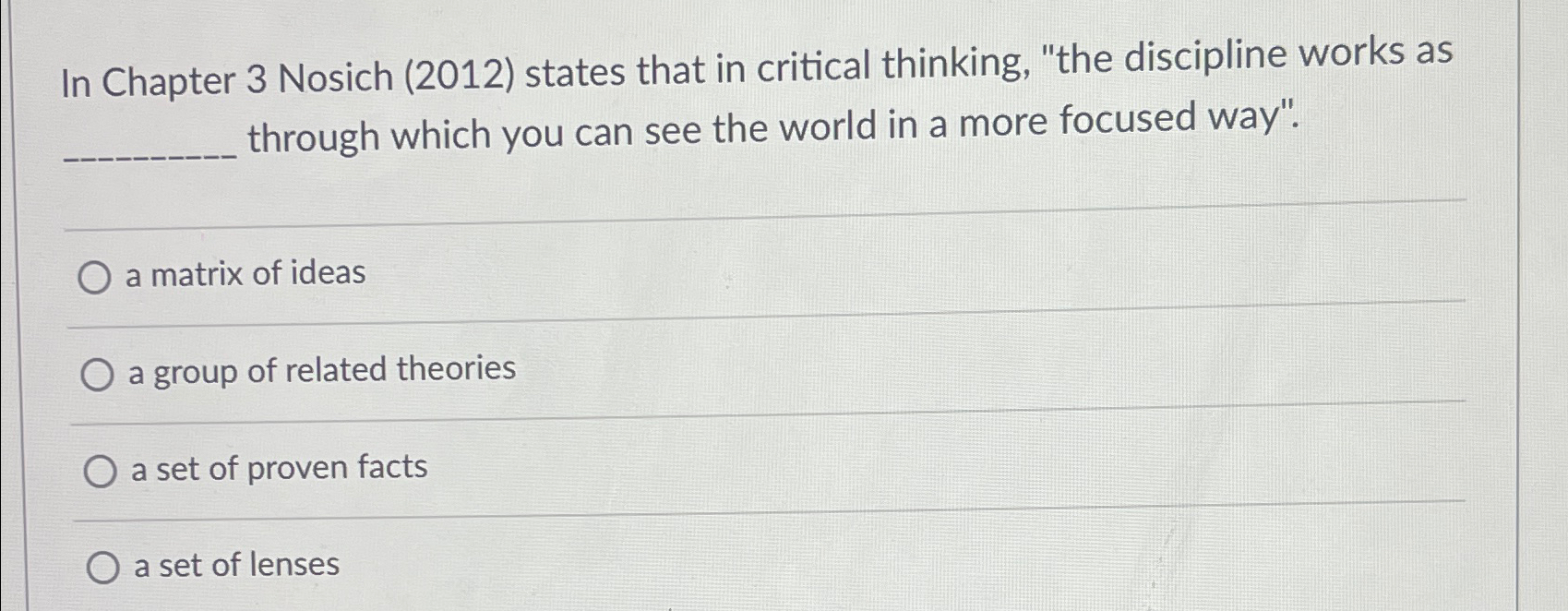 Solved In Chapter 3 ﻿Nosich (2012) ﻿states that in critical | Chegg.com