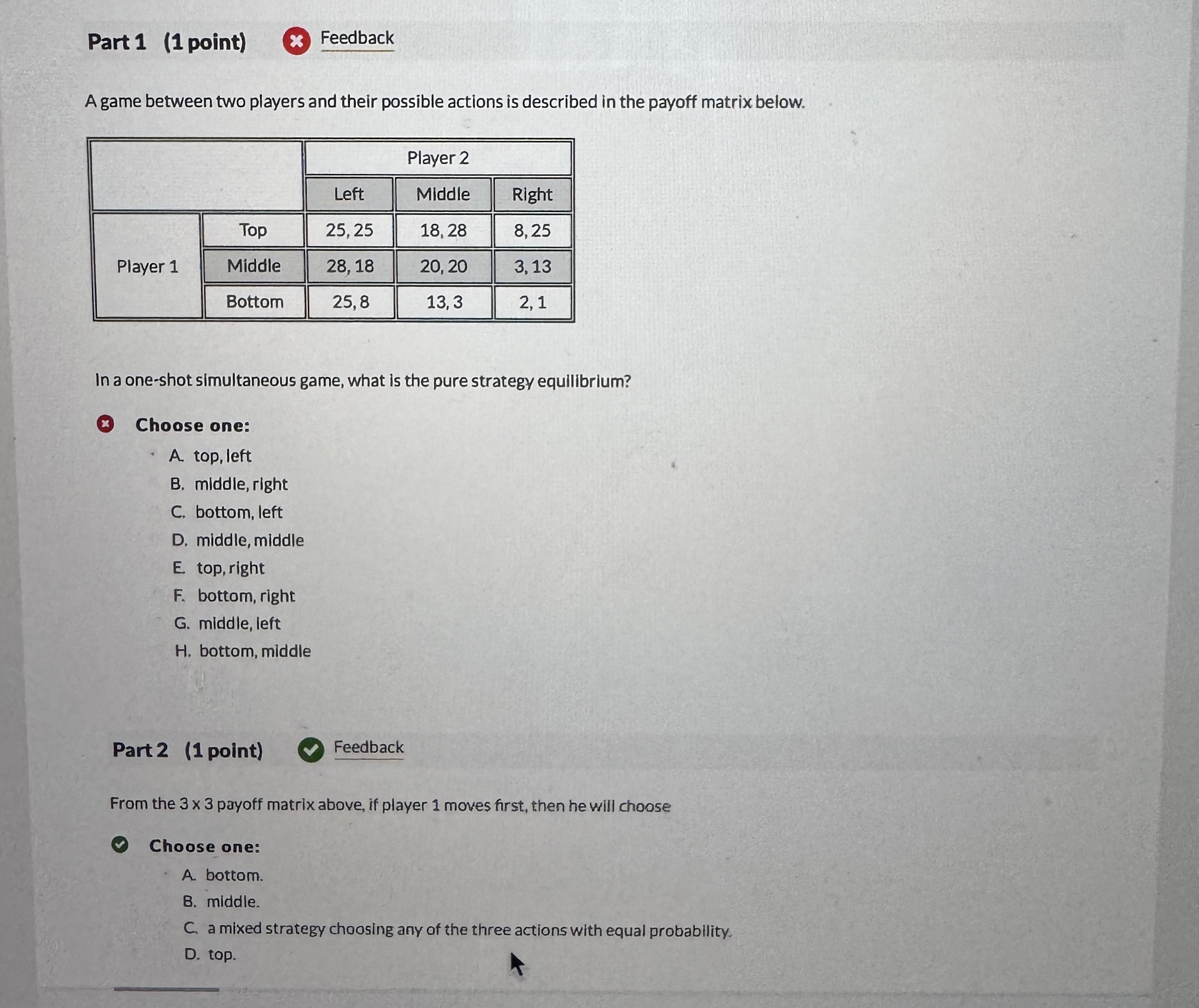 Solved Part 1 (1 ﻿point)FeedbackA game between two players | Chegg.com