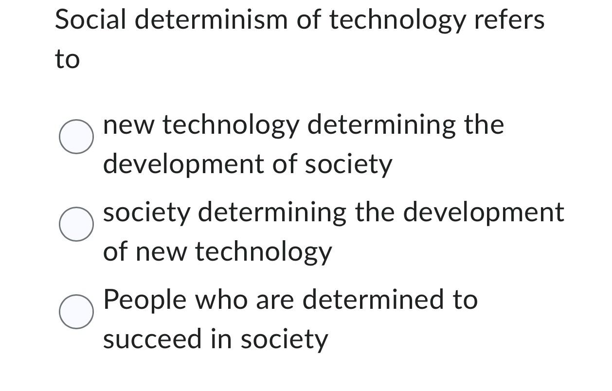 Solved Social determinism of technology refers tonew | Chegg.com