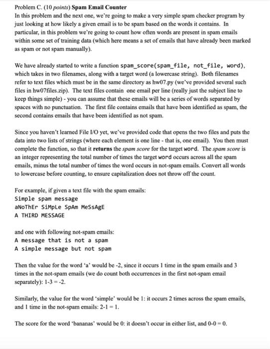 Solved Problem D. (5 points) Spam Email Detector Now, use | Chegg.com
