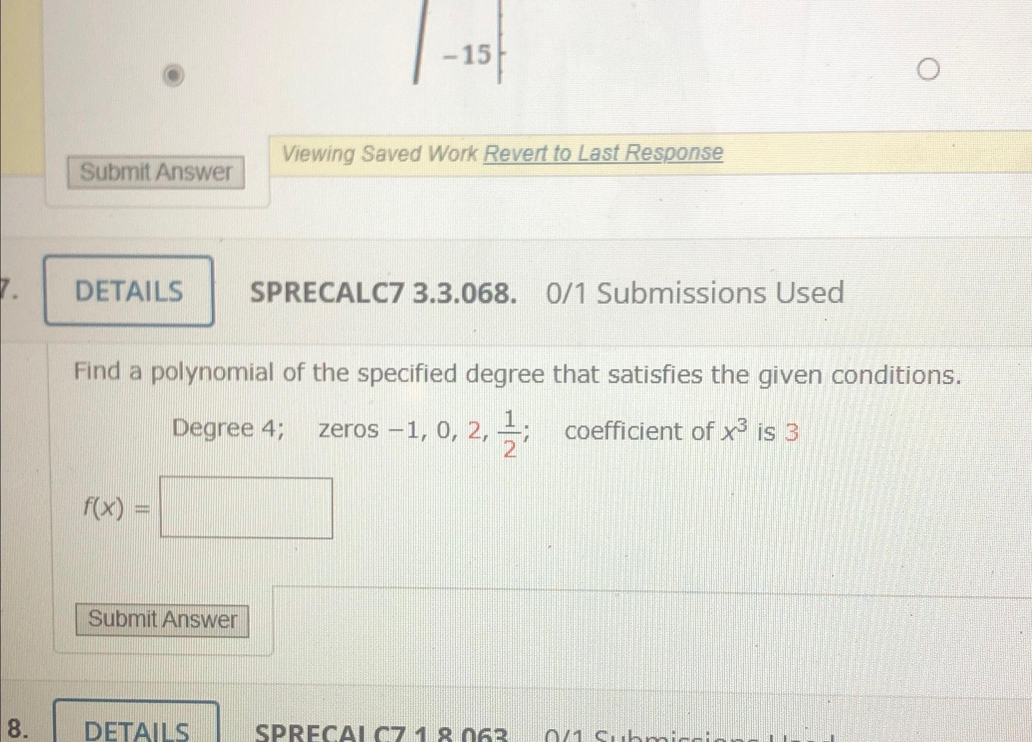 Solved Viewing Saved Work Revert to Last | Chegg.com