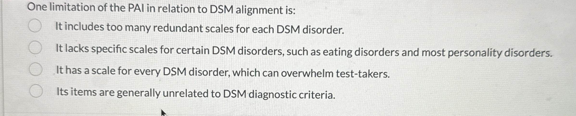 Solved One limitation of the PAI in relation to DSM | Chegg.com