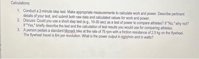 Solved Calculations: 1. Conduct a 2-minute step test. Make | Chegg.com