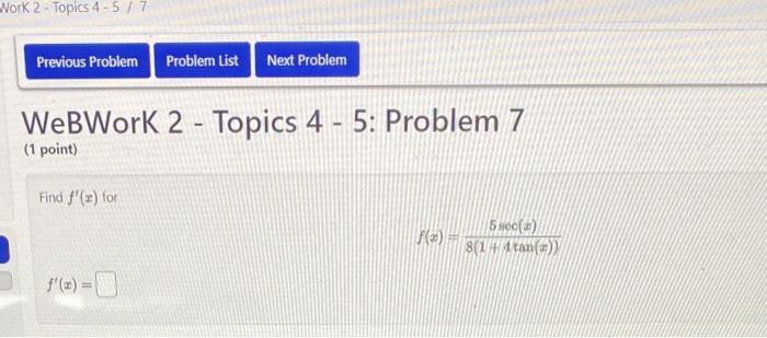 Solved WeBWorK 2 - Topics 4 - 5: Problem 12 (1 point) LetIf | Chegg.com
