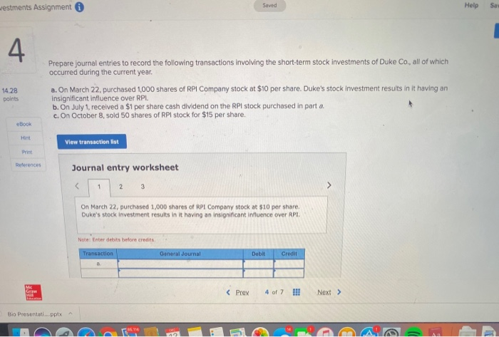 Solved westments Assignment Saved Help Sy Prepare journal | Chegg.com