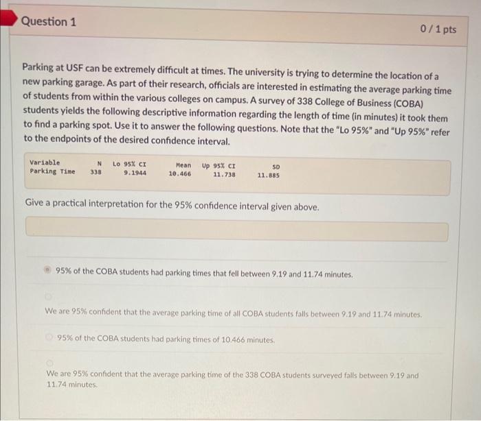 Solved Parking at USF can be extremely difficult at times. | Chegg.com